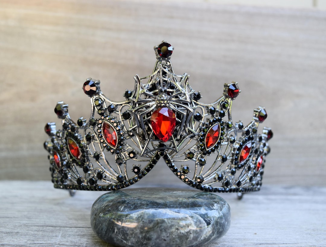 Vampire Crown, Red Spider Tiara, Dark Silver and Black Rhinestone ...