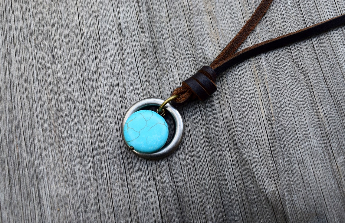 Men's Leather Turquoise Howlite Stone Necklace - Etsy