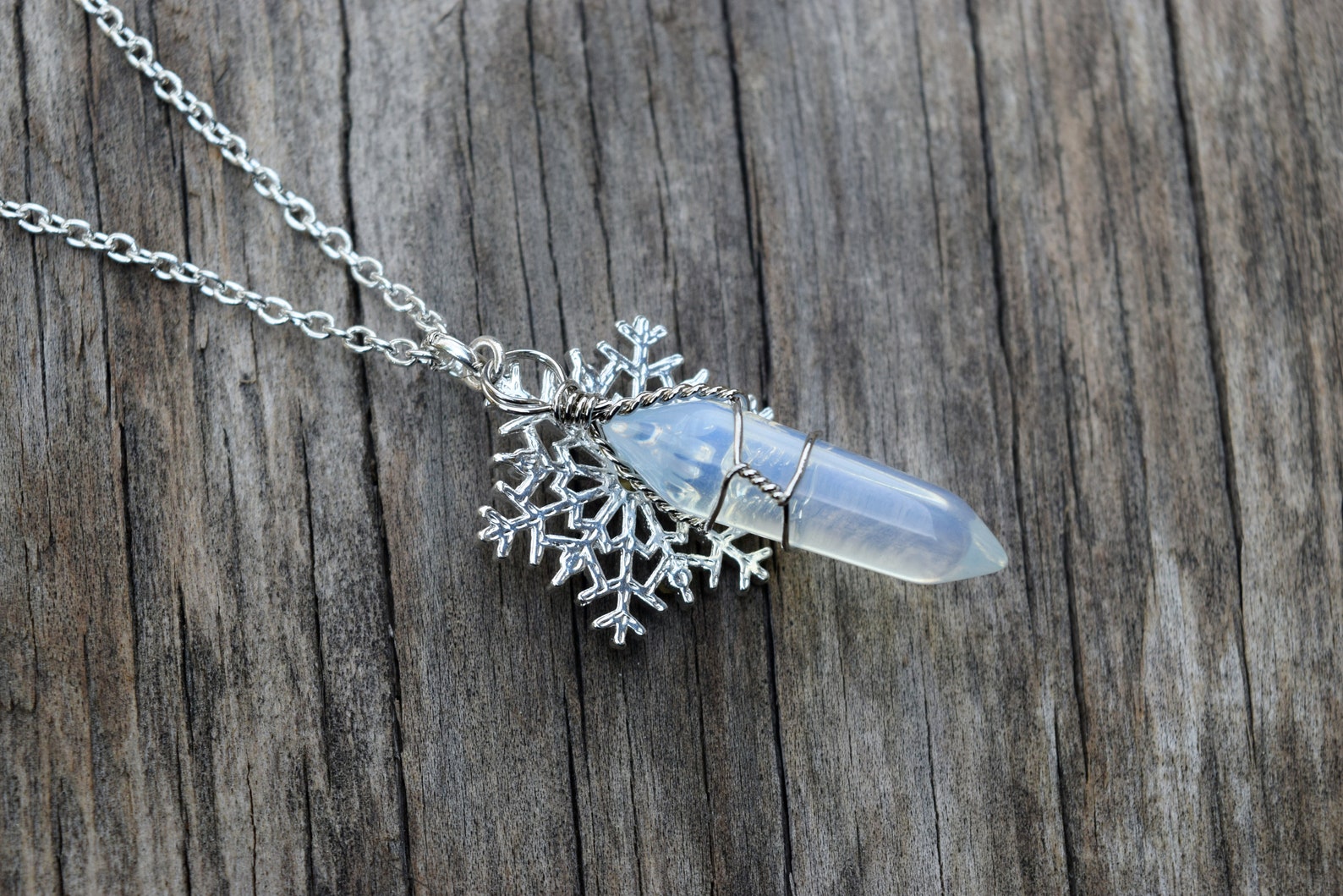 Frozen Snowflake Ice Shard Necklace Glass Icicle Opalite - Etsy