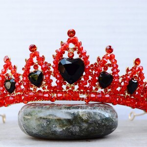Princess Red Queen of Hearts Crown, Small Red Crown W/ Black Hearts ...