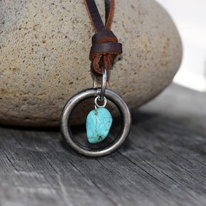 Leather Raw Turquoise Howlite Stone Necklace, Adjustable, Geometric ...