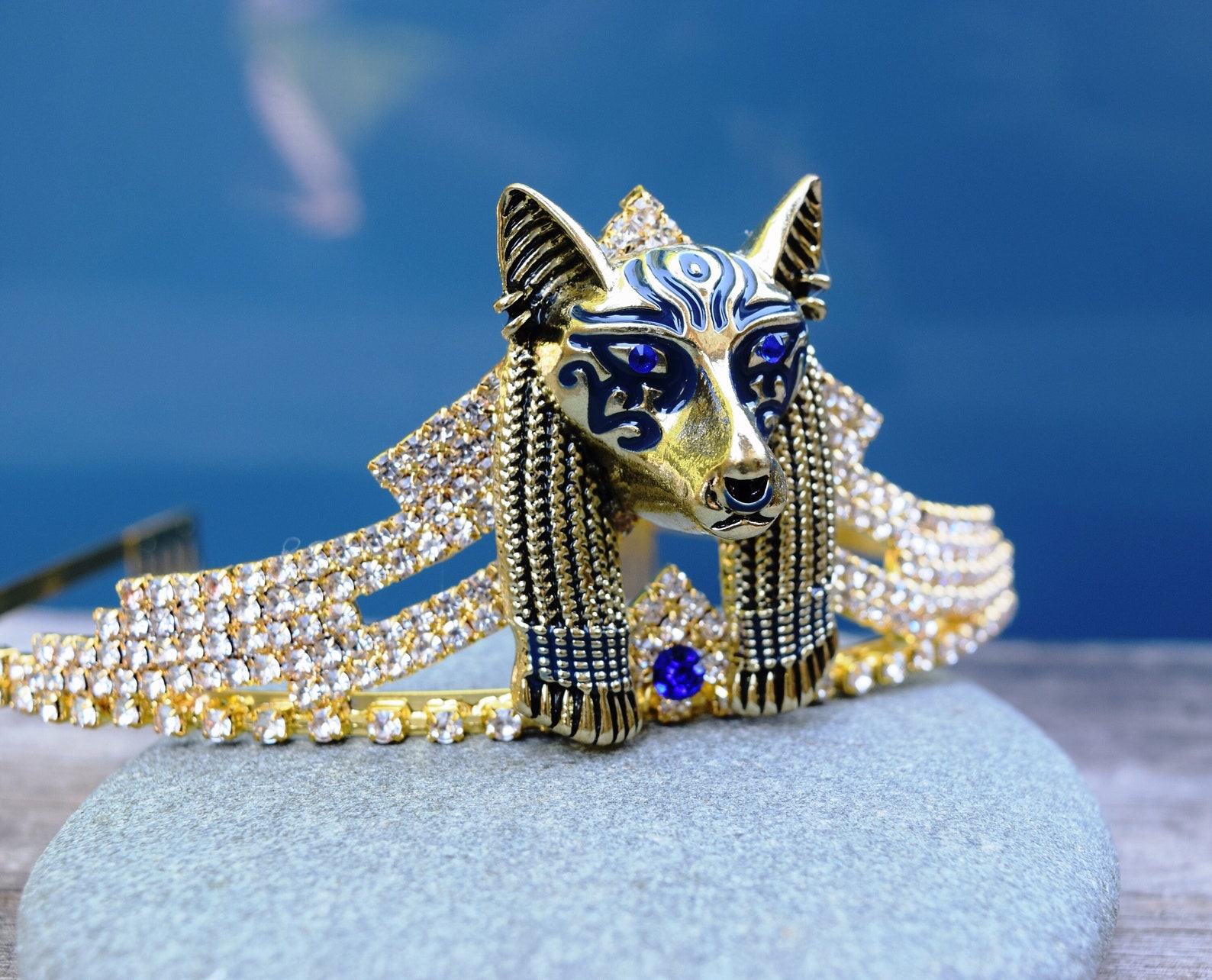 Egyptian Goddess Crown, Anubis Gold Tiara, Canine Wolf Head Ancient God ...