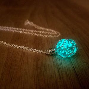 Glow Holy Materia Necklace, Aqua/green Glowing Orb, Fantasy Wire ...