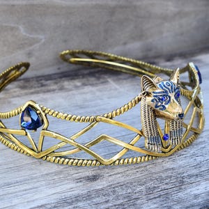 Men's Egyptian Crown, Metal Gold & Blue Anubis Crown, Adjustable Full ...