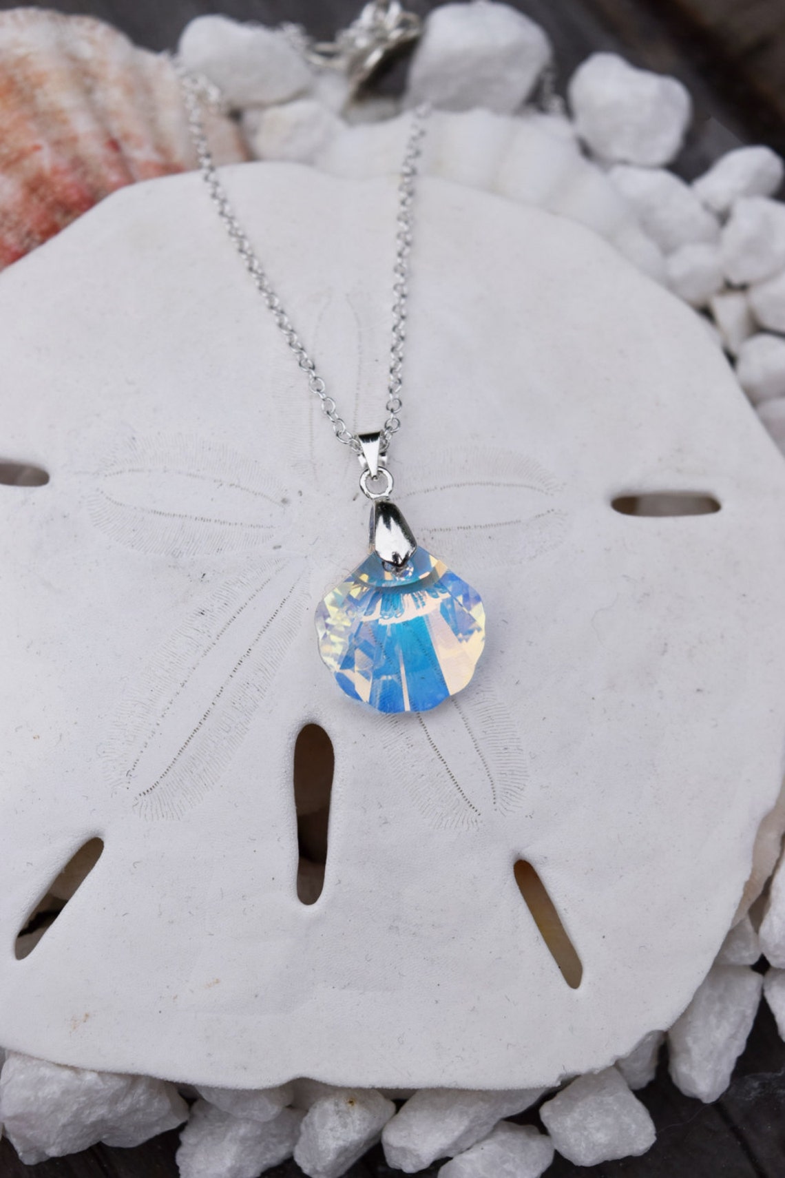 Sparkling Mermaid Necklace, Swarovski Elements AB Shell, Crystal Shell ...