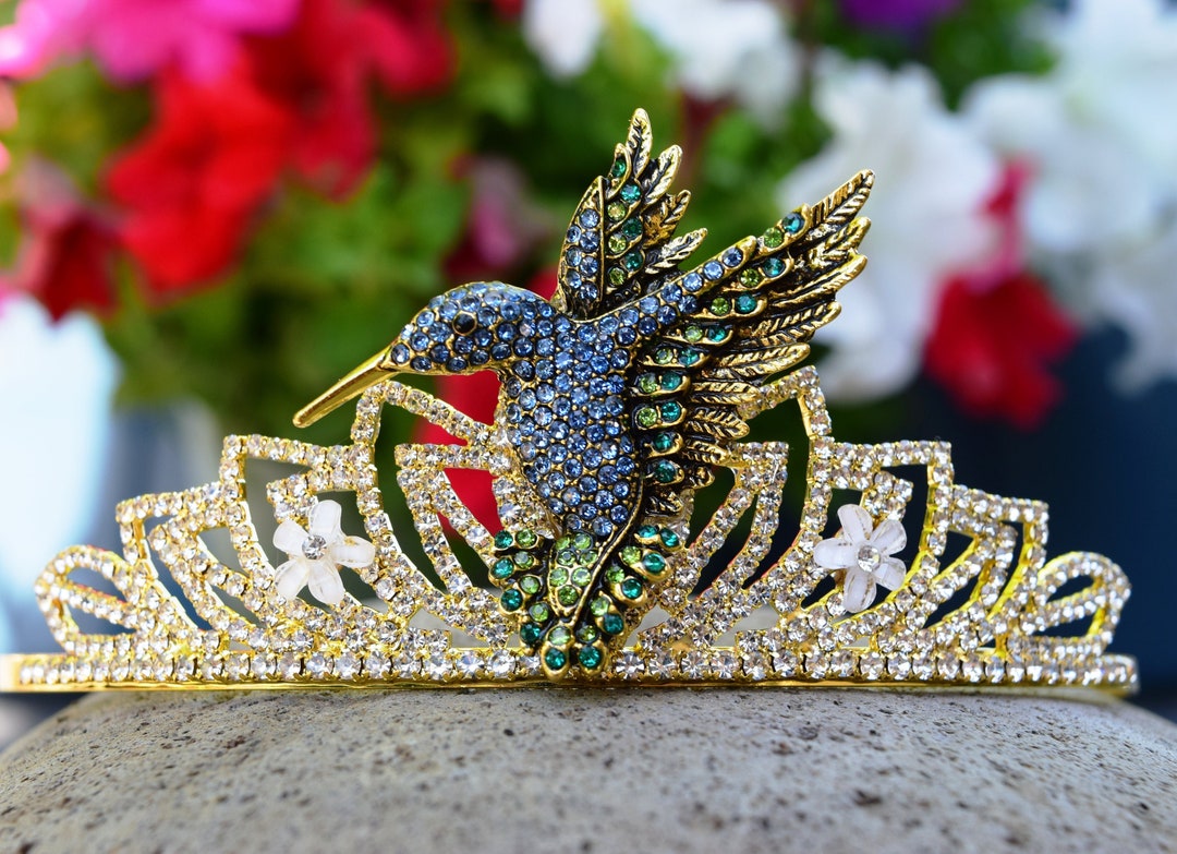 Hummingbird Tiara, Pink or Blue Hummingbird Crown With White Flowers ...