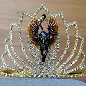 Roman Greek Goddess Crown, Winged Cat Gold Tiara, Ancient Egyptian Gold ...