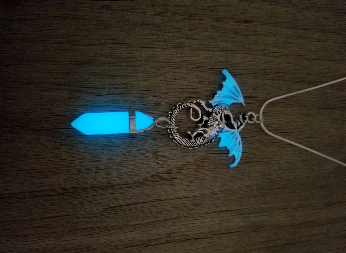 Glow Dragon Necklace, Glowing Crystal, Glow in the Dark Jewelry, Men's ...