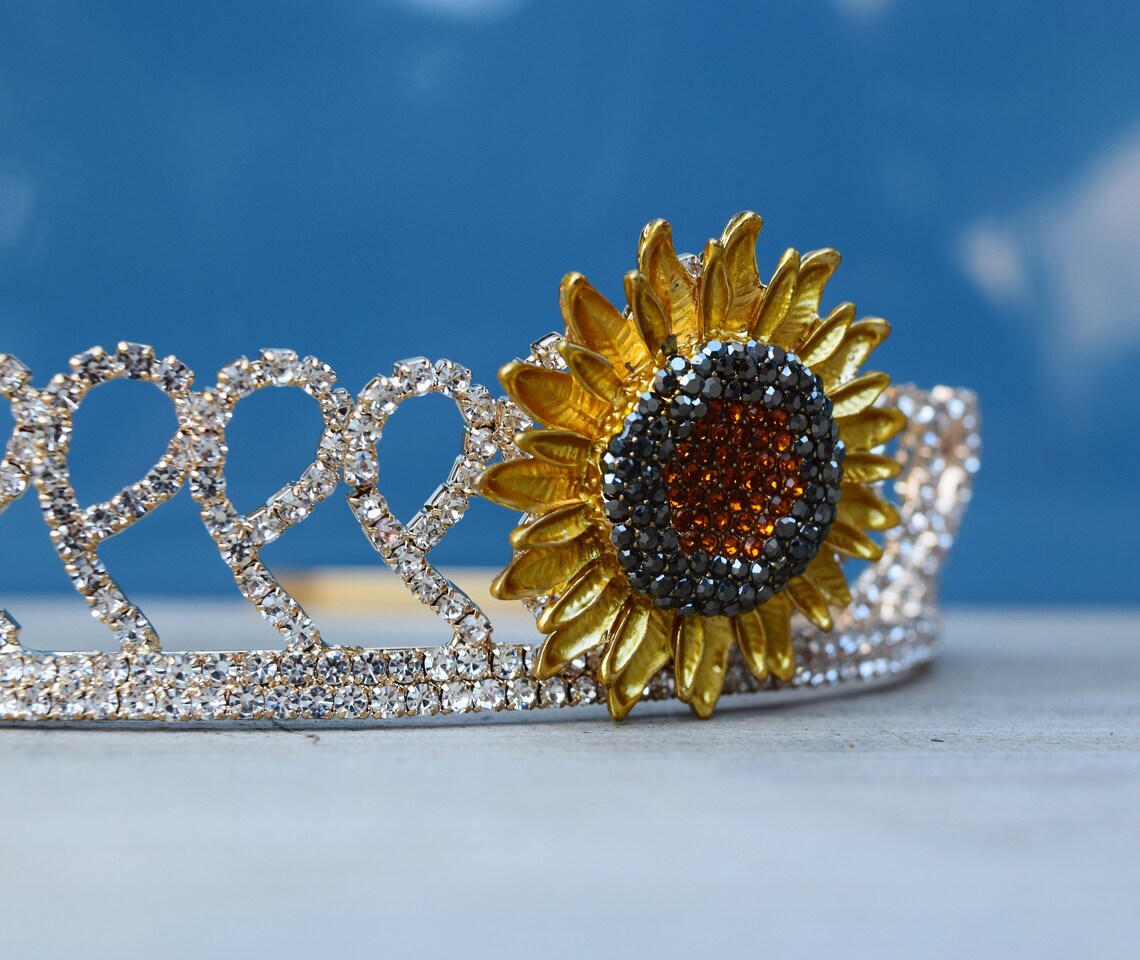 Sunflower Tiara, Flower Girl Crown, Rhinestone Tiara for Outdoor Garden ...