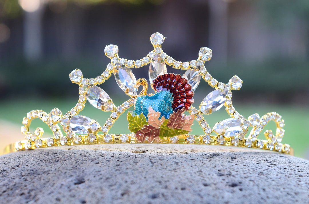 Thanksgiving Tiara, Gold Turkey Crown, Gift for Dinner Host, Rhinestone ...