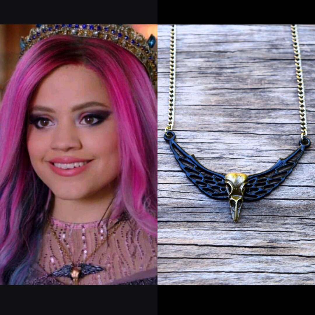 Evil Audrey Necklace, Bird Raven Skull With Wings, Bronze Gold Black ...