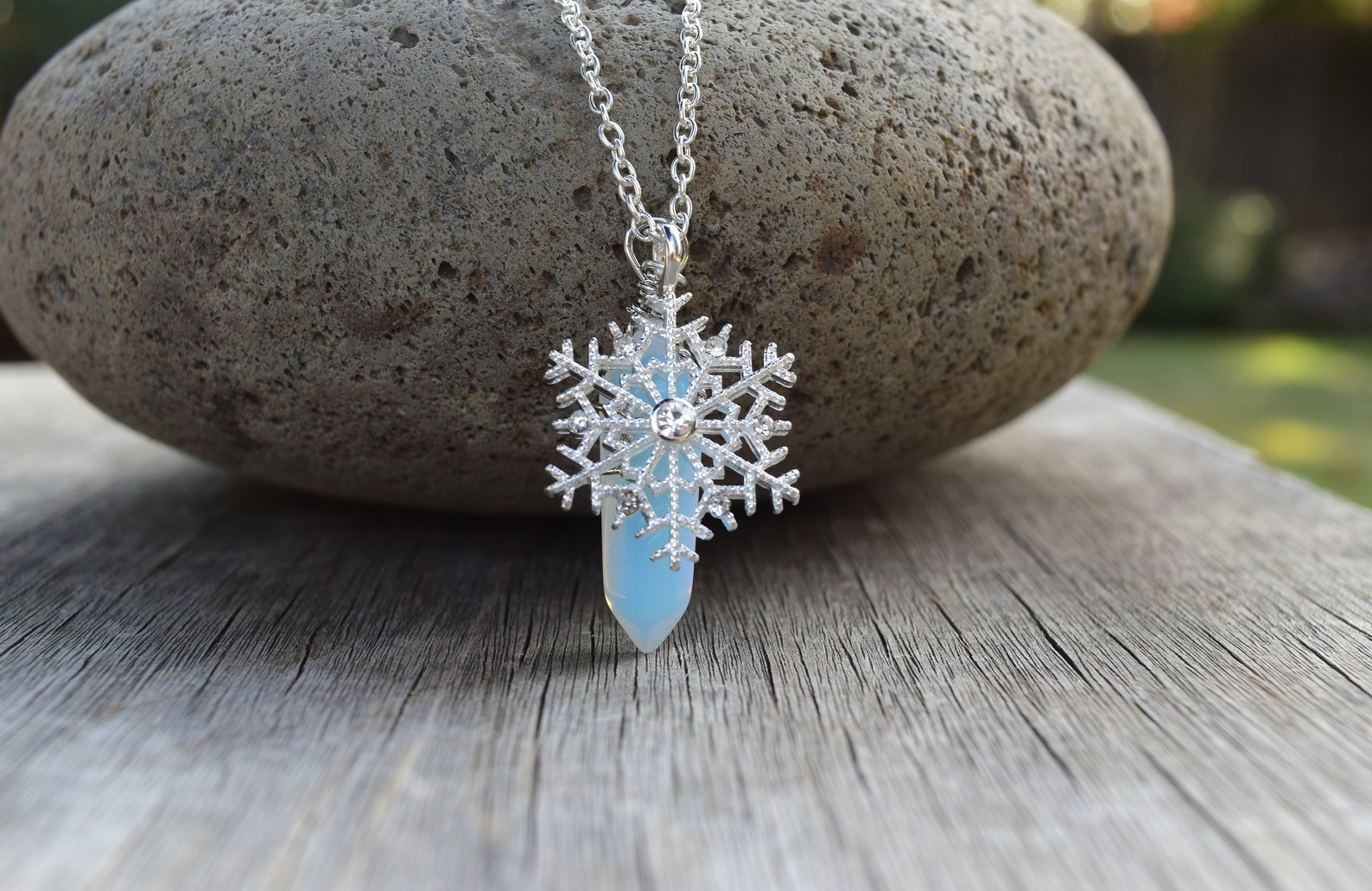 Frozen Snowflake Ice Shard Necklace Glass Icicle Opalite - Etsy