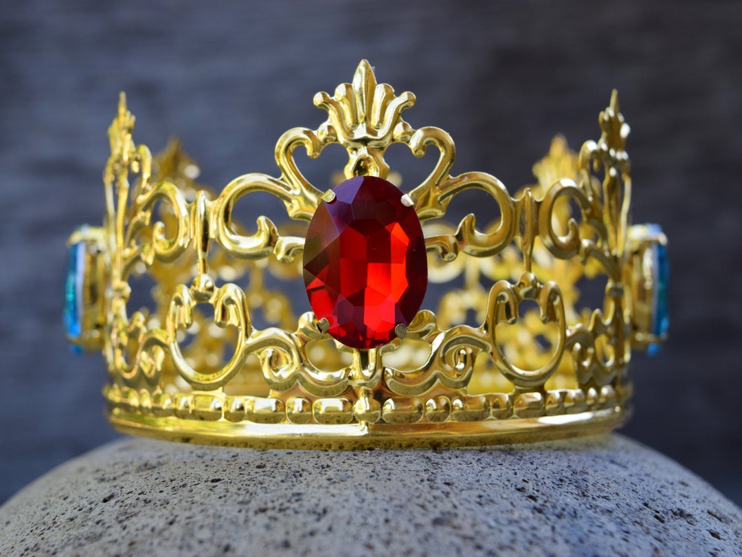 Gold Princess Crown, Blue and Red, Pink, or Peach Oval Rhinestone Gold ...