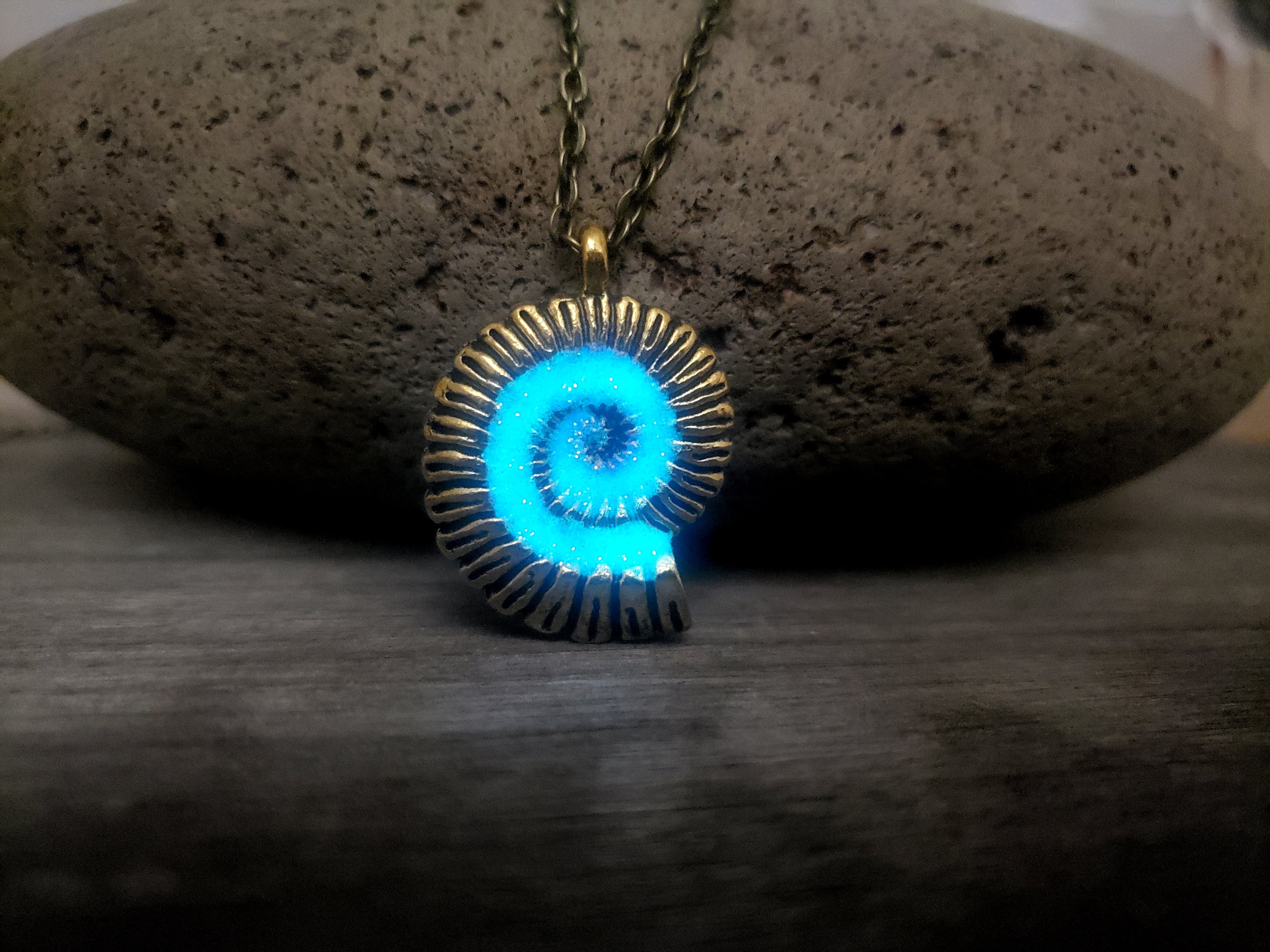 Antique Gold Uma Necklace, Glow in the Dark Nautilus Sea Shell, Ursula ...