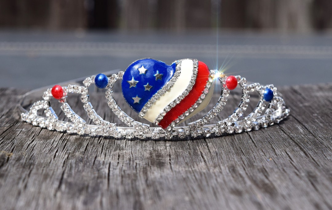 Patriotic Tiara, 4th of July Headband, American Flag Rhinestone Heart ...