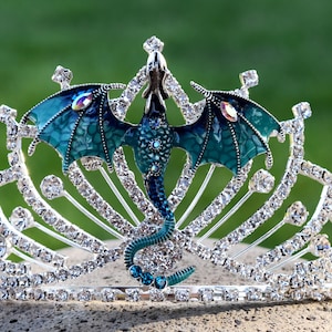 Dragon Tiara, Dragon Warrior Princess Crown, Blue Rhinestone Dragon ...