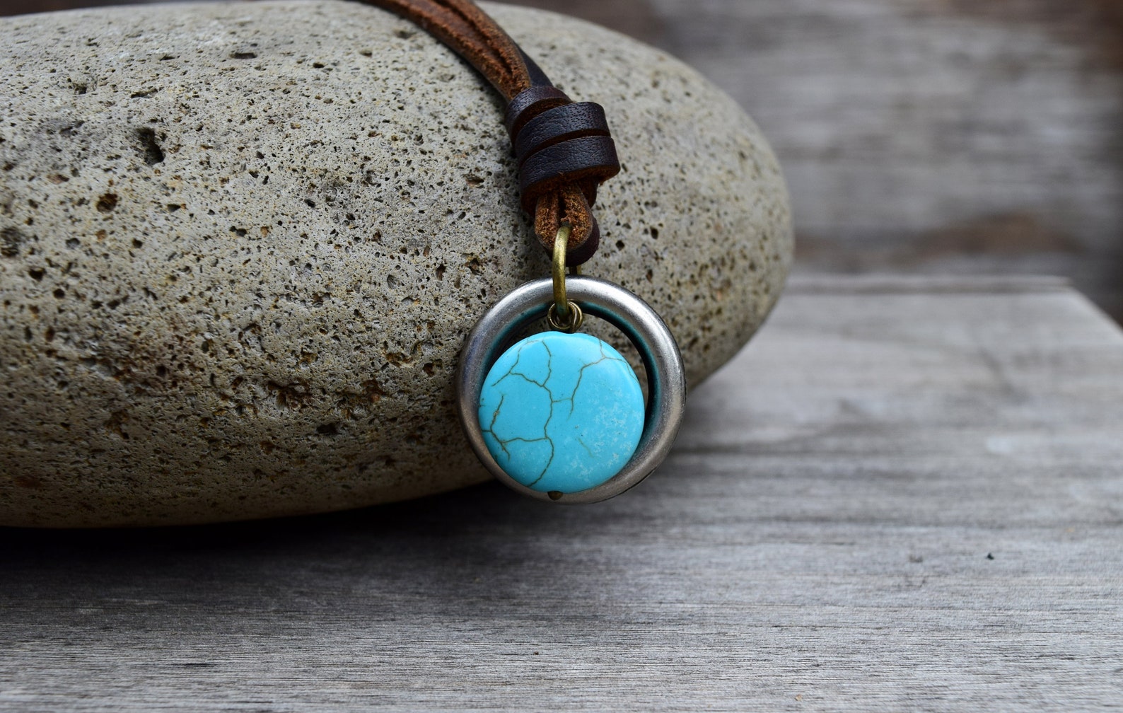 Men's Leather Turquoise Howlite Stone Necklace - Etsy