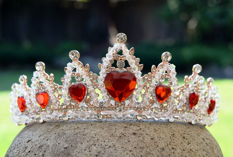 Bridget Good Queen of Hearts Crown, Small Rose Crown W/ Red Hearts ...
