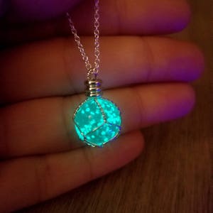 Glow Holy Materia Necklace, Aqua/green Glowing Orb, Fantasy Wire ...