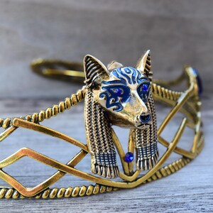 Men's Egyptian Crown, Metal Gold & Blue Anubis Crown, Adjustable Full ...