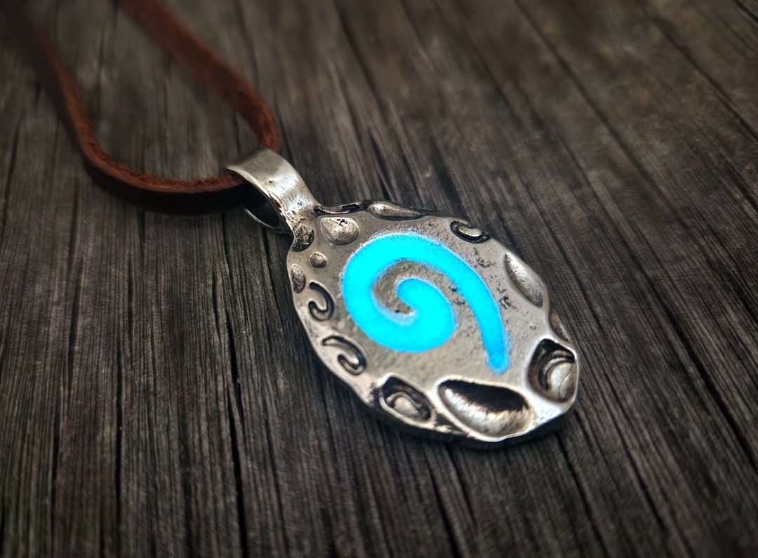 Men's Leather Glow Necklace, Adjustable, Glowing Spiral Stone, Gift for ...