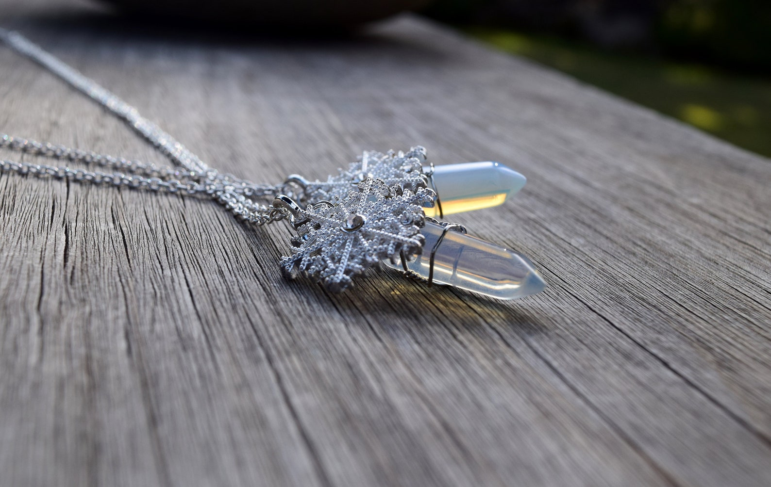 Frozen Snowflake Ice Shard Necklace Glass Icicle Opalite - Etsy