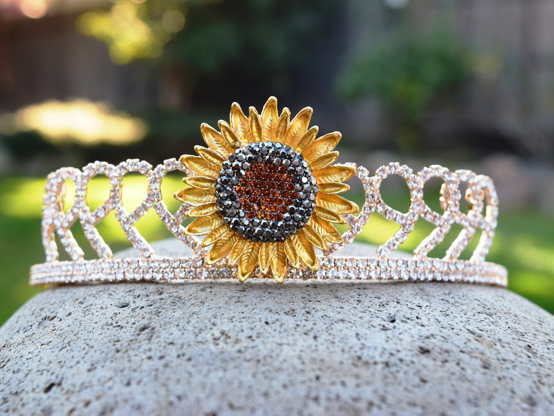 Sunflower Tiara, Flower Girl Crown, Rhinestone Tiara for Outdoor Garden ...