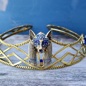 Men's Egyptian Crown, Metal Gold & Blue Anubis Crown, Adjustable Full ...
