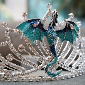 Dragon Tiara, Dragon Warrior Princess Crown, Blue Rhinestone Dragon ...