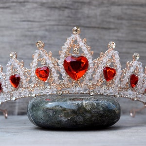 Princess Red Queen of Hearts Crown, Small Red Crown W/ Black Hearts ...