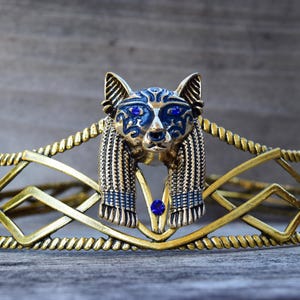 Men's Egyptian Crown, Metal Gold & Blue Anubis Crown, Adjustable Full ...