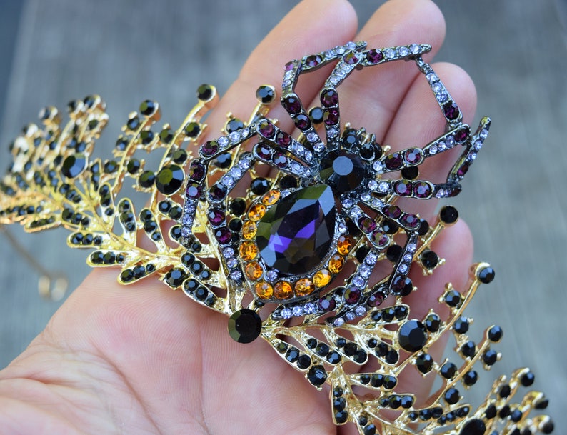 Spider Queen Tiara, Vampire Crown, Gold and Black Rhinestone Gothic ...