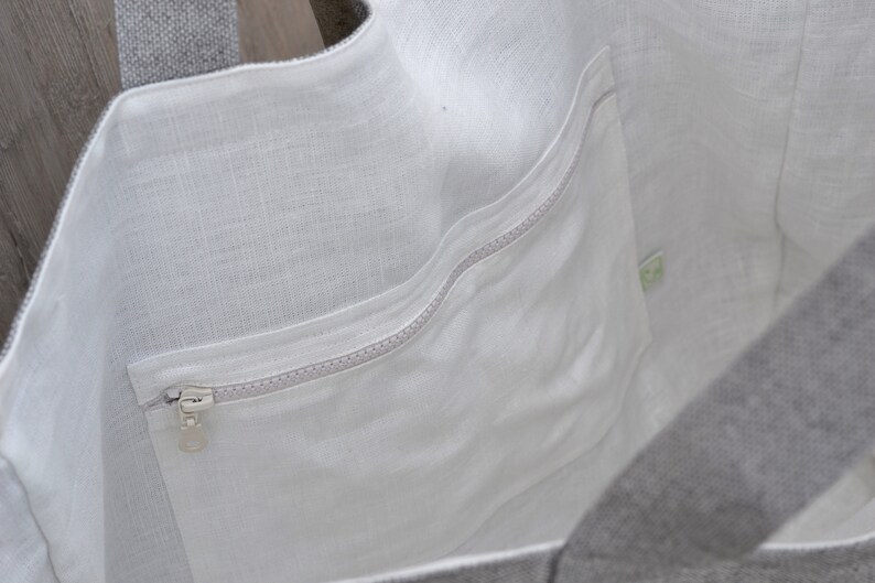 Linen Canvas Bag, Linen Tote Bag, Grey and White Linen Tote, Handbag ...