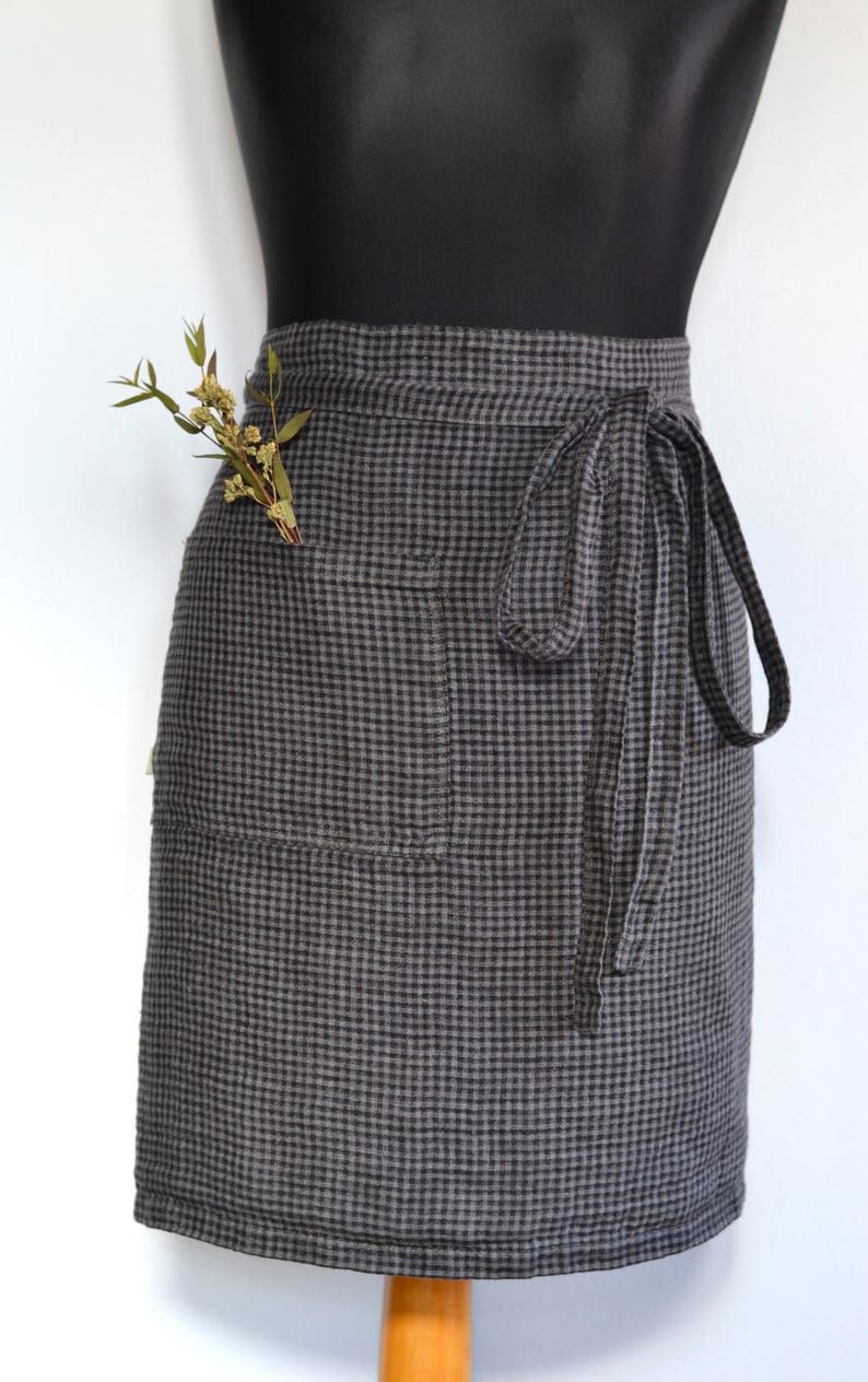 Linen Cafe Apron / Stonewashed Apron / Checkered Grey / Rustic - Etsy
