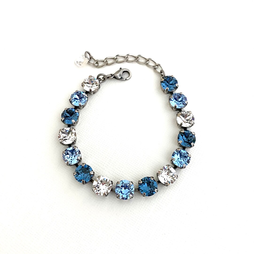 Steel Blue Mix 8mm Crystal Bracelet ~ Antique Silver ~ Gifts for Her ...