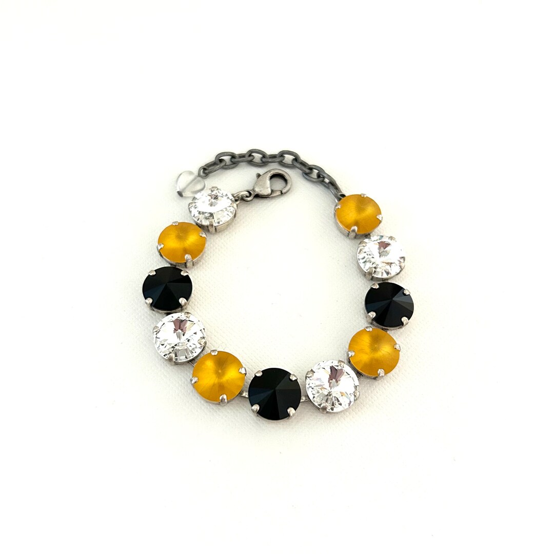 Pittsburgh Steelers Pirates Pens 12mm Rivoli Bracelet Black & Gold ...