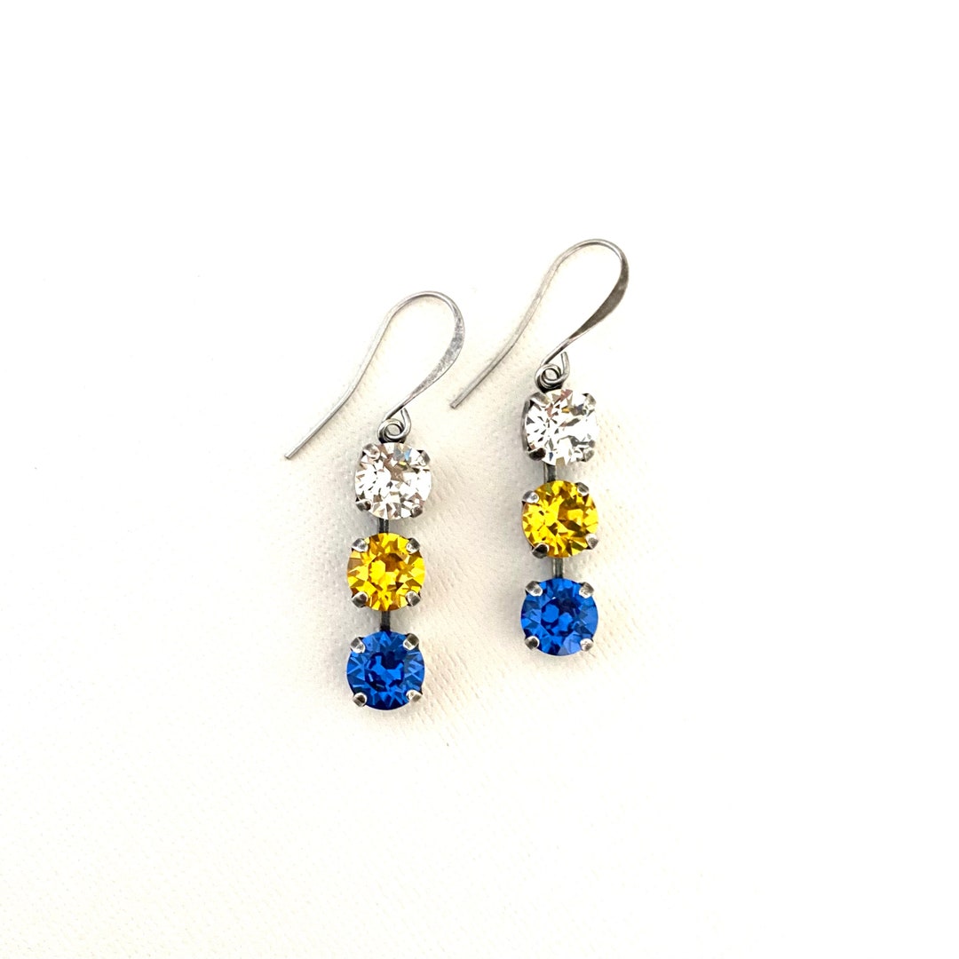 Pitt Three Crystal Petite 8mm Three Stone Drop Earrings Antique Silver ...