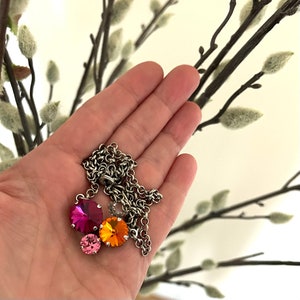 Burnt Magenta Tri Crystal Three Stone Necklace Hot Fuchsia Pink Rare ...