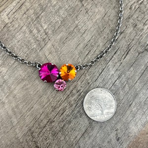 Burnt Magenta Tri Crystal Three Stone Necklace Hot Fuchsia Pink Rare ...
