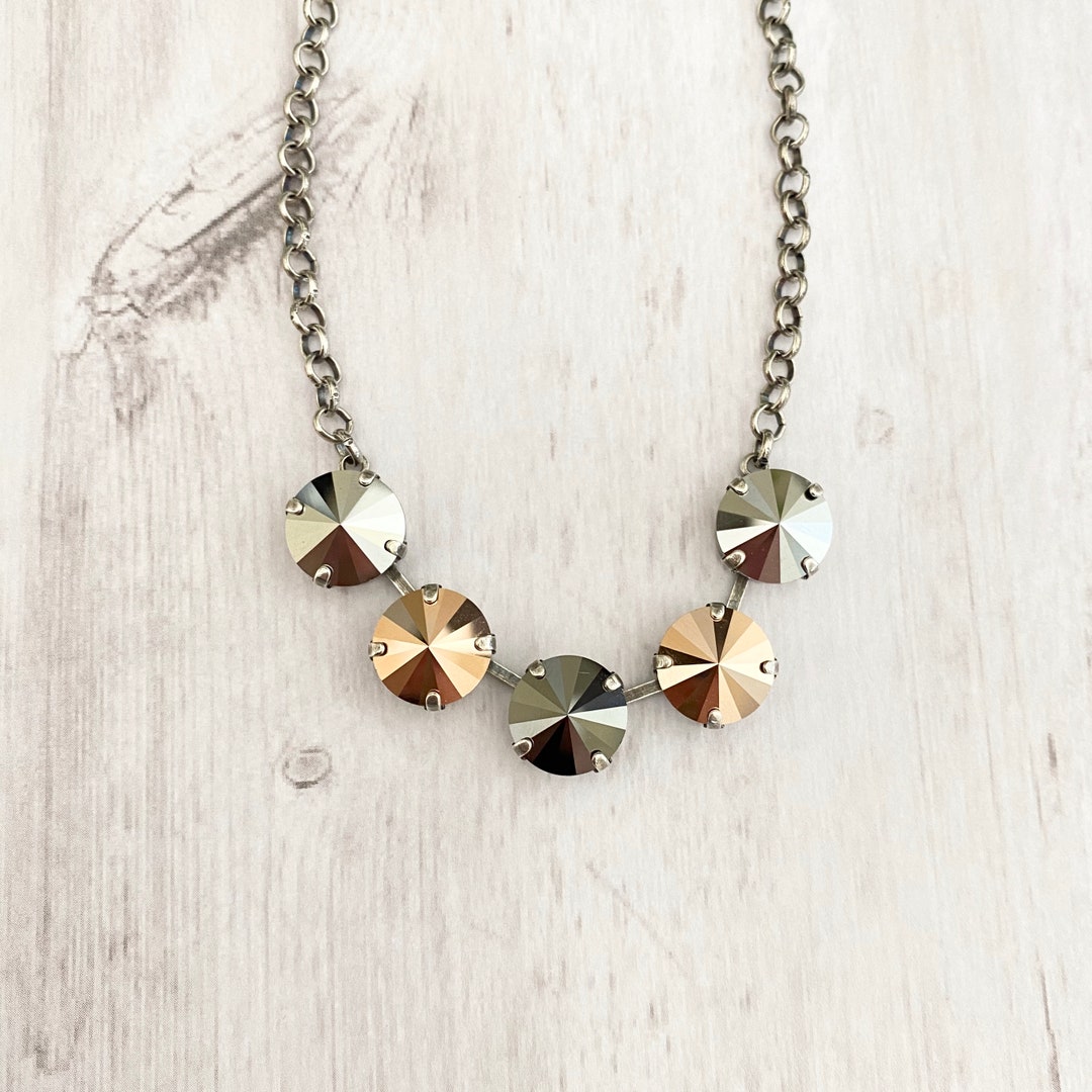 Heavy Metal Metallic Five Stone Necklace ~ 12mm ~ Antique Silver ~ Rose ...