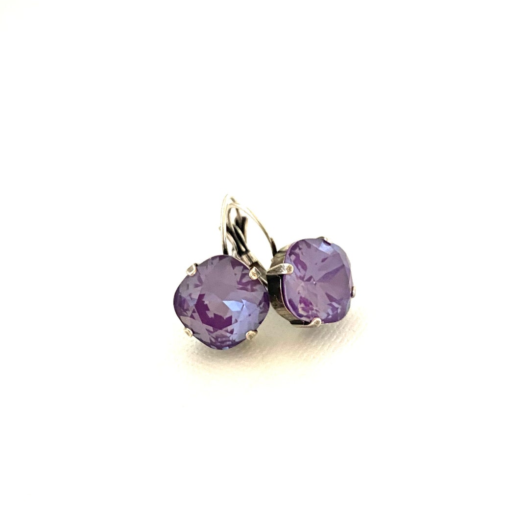 Dusty Purple Ignite 12mm Cushion Cut 12mm Crystal Earrings ~ Drop ...