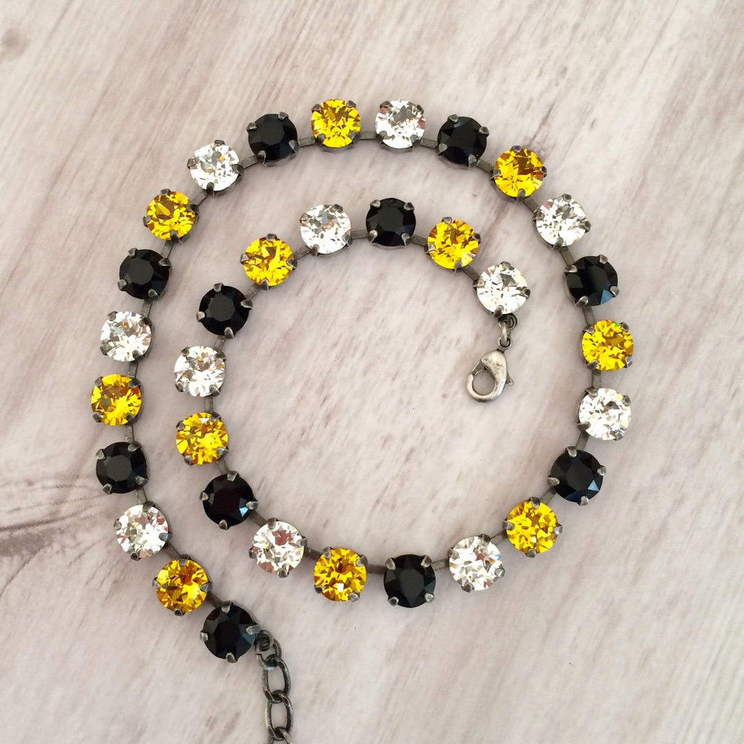 Pittsburgh 8mm Fine Crystal Necklace Black and Gold ~ Pittsburgh ...