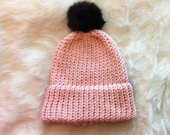 Knit hat pink | Etsy