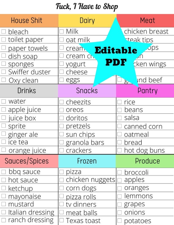 Funny Shopping List Editable Template - Etsy