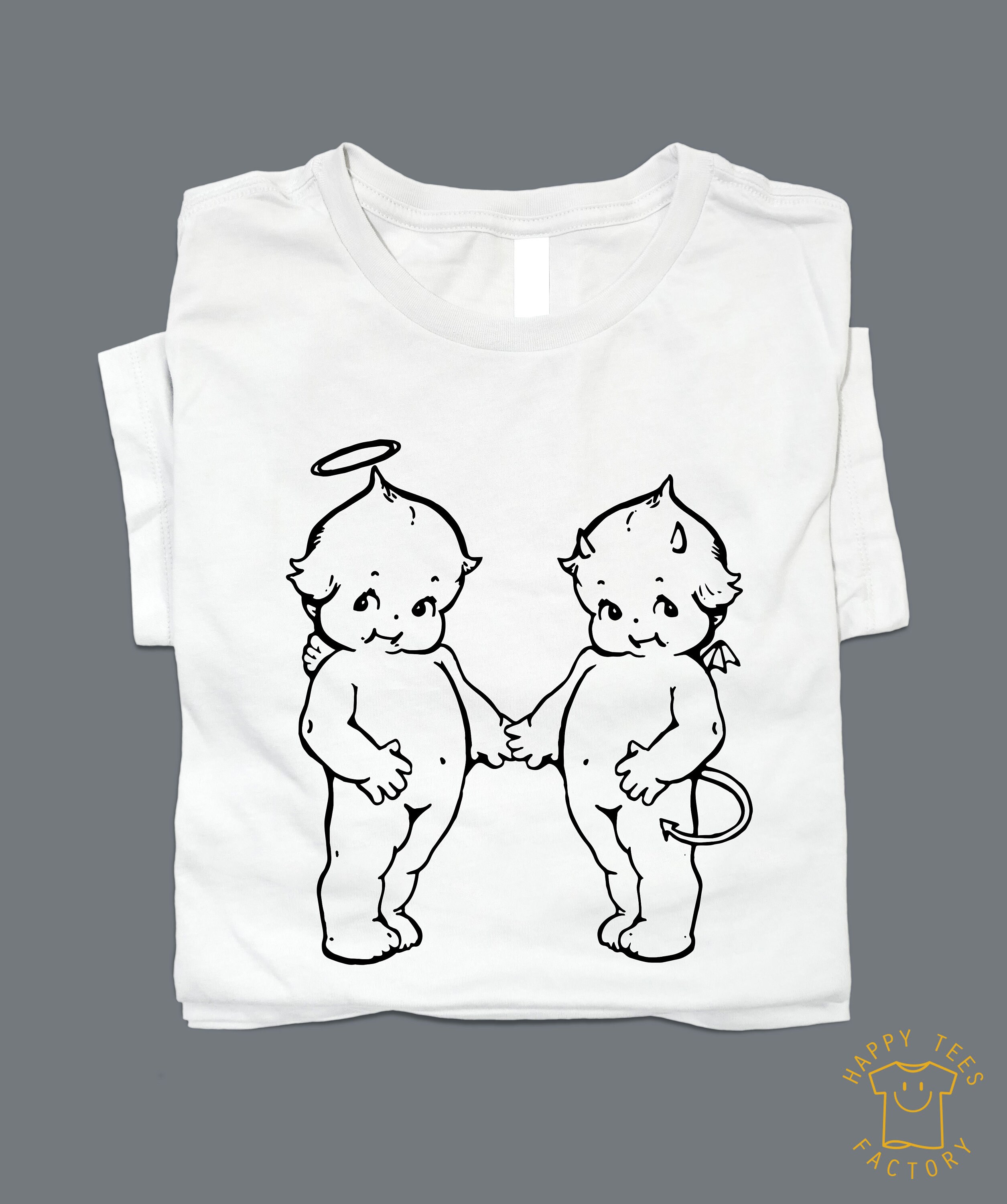 Kewpie Baby Angel and Devil Print Tee, Men's & Women's Unisex Crew Neck ...