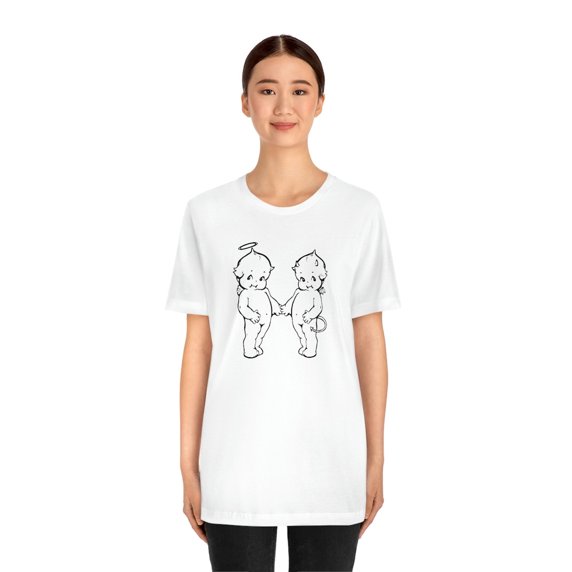 Kewpie Baby Angel and Devil Print Tee, Men's & Women's Unisex Crew Neck ...