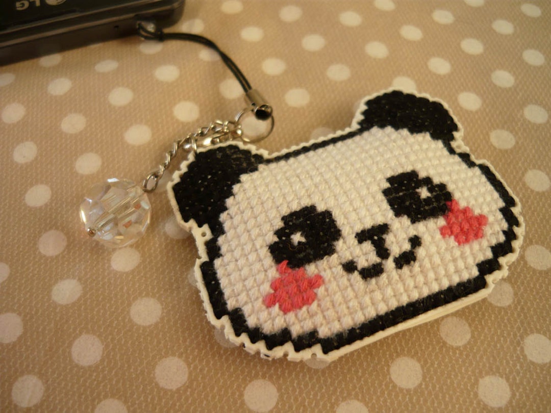 Cross Stitch Phone Charm - Panda, Gift for Teens, Cute Keychain, Kawaii ...