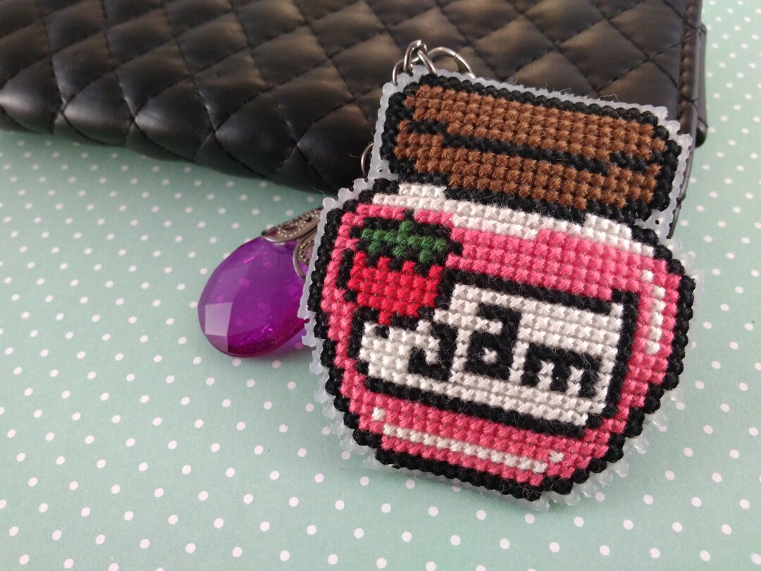 Cross Stitch Phone Charm - Jar of Jam, Gift for Teens, Cute Keychain ...