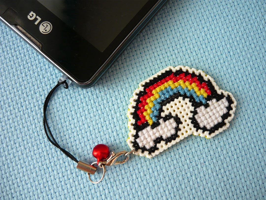 Cross Stitch Phone Charm - Beautiful Rainbow, Gift for Teens, Cute ...