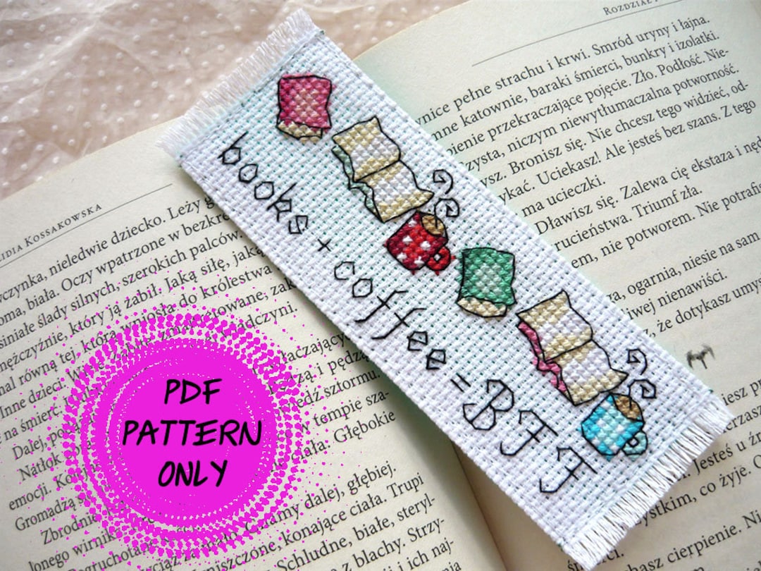 Pattern - Cross Stitch Bookmark - Books + Coffee = BFF (download Pdf ...